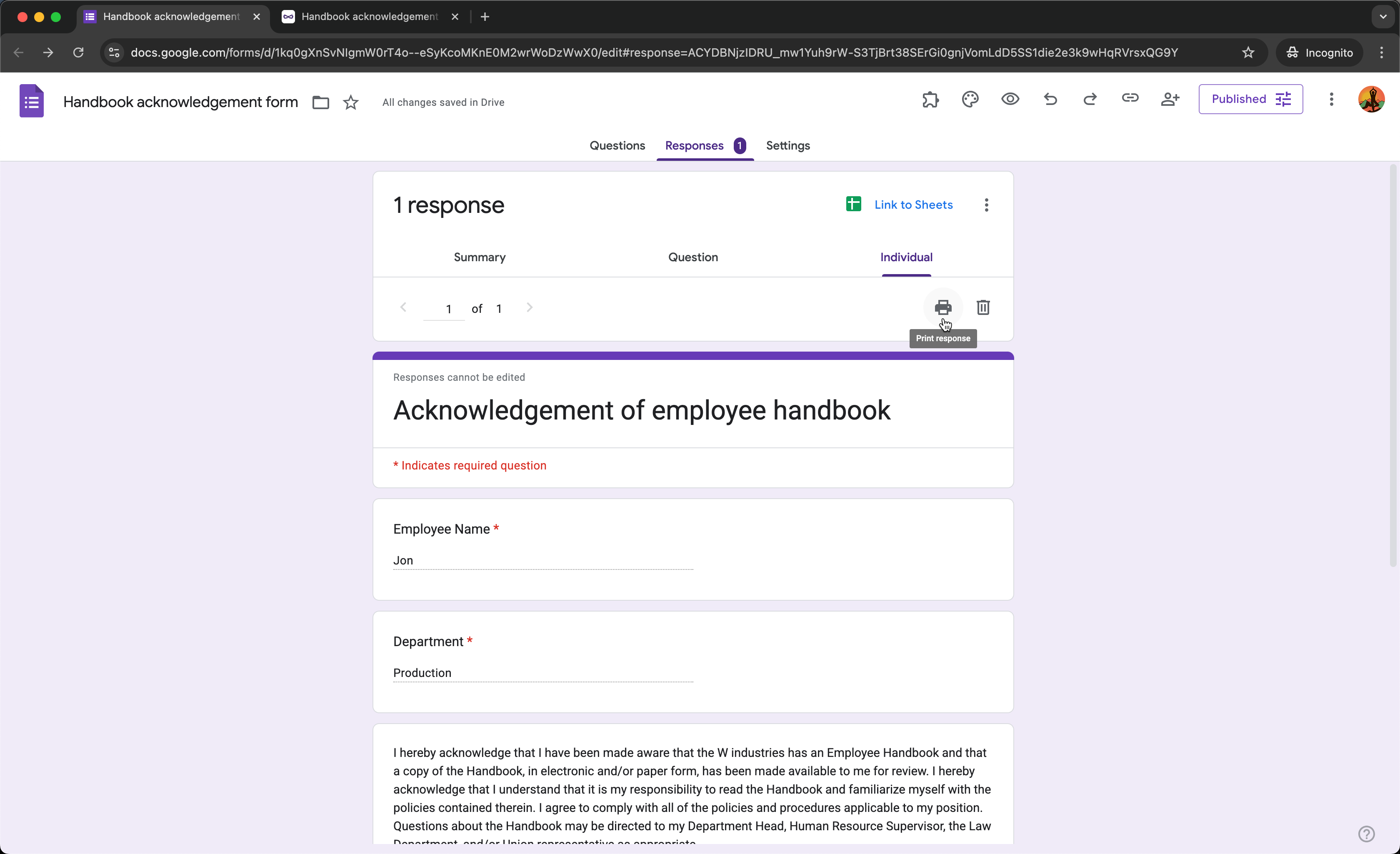 How to download google forms responses as PDF? | Document signature